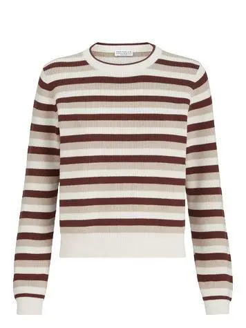 Brunello Cucinelli Cotton Striped Sweater - Orange