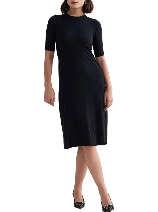 REISTOR Fitted Midi Dress With Elbow Sleeves - Black