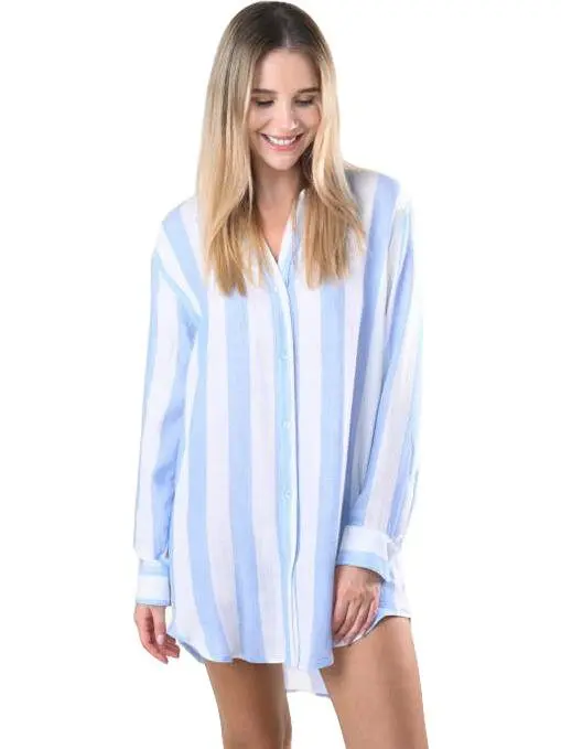 SITANO Positano Shirt Dress - Blue And White Cabana Stripes