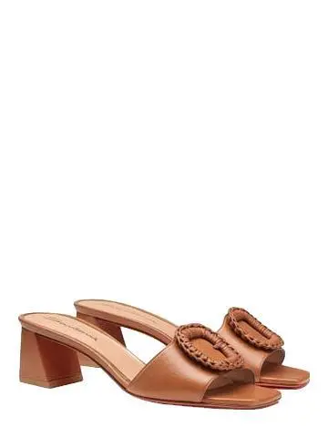 Santoni Leather Mid-heel Sandal - Brown