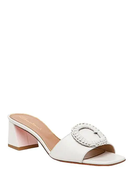 Santoni Leather Mid-heel Sandal - White