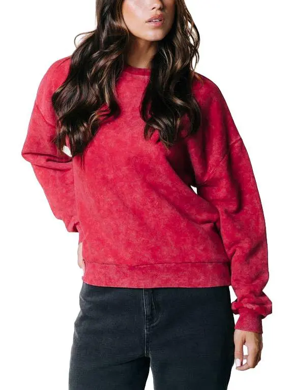 COLOURFUL REBEL Braid Acid Wash Sweatshirt - Red