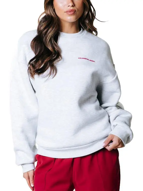 COLOURFUL REBEL National Champs Drop Shoulder Sweatshirt - Light Grey Melange