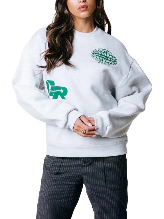 COLOURFUL REBEL Racer Logo Dropped Shoulder Sweatshirt - Light Grey Melange