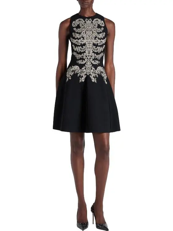 Alexander McQueen Metallic Lace Jacquard Fit & Flare Minidress - Black