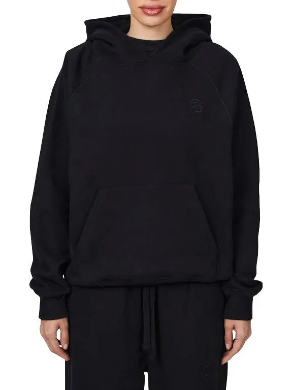 GOOD FOR NOTHING Ribbed Emblem Pullover Hoodie - Black