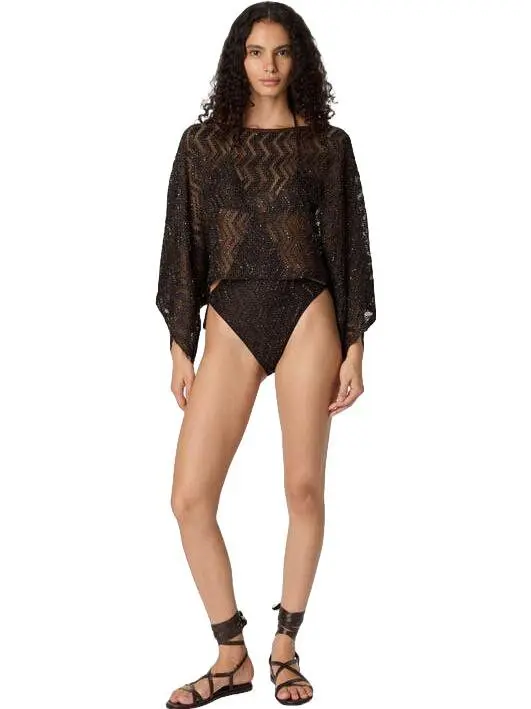 Missoni Zigzag Mesh Top With Sequins - Brown