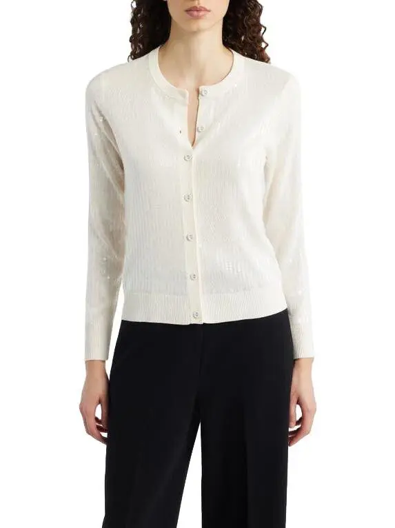 Anne Klein Sequin Embellished Cardigan - White Dove