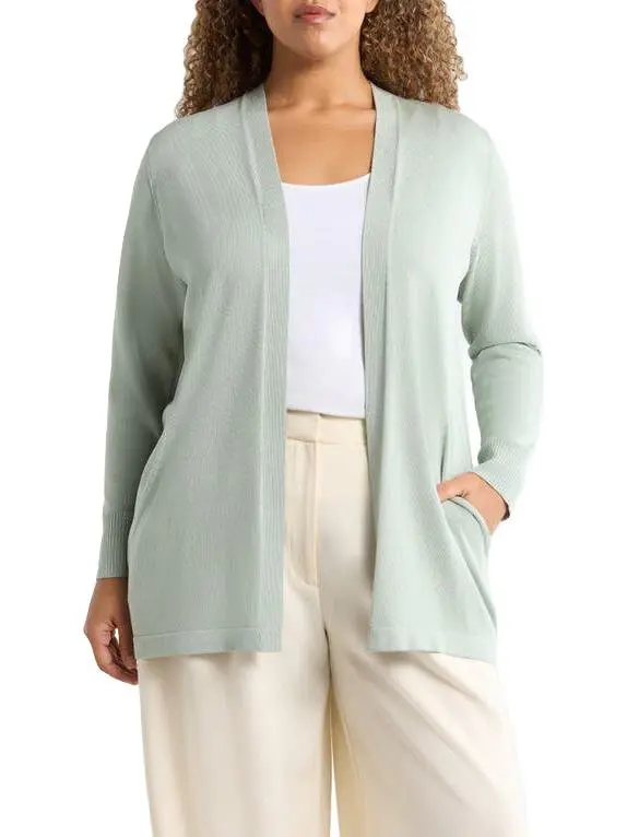 Anne Klein Open Front Fine Knit Cardigan - Soft Aloe