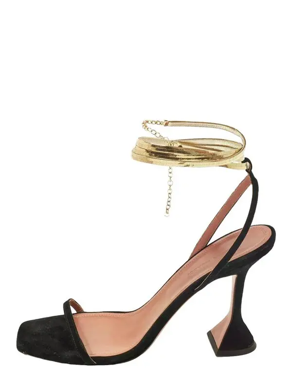 Amina Muaddi Suede Flared Heel Sandals - Black