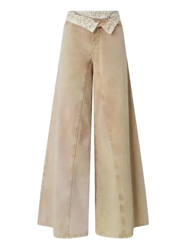 Pinko Wide Leg Trousers With Lace Detail - Neutrals