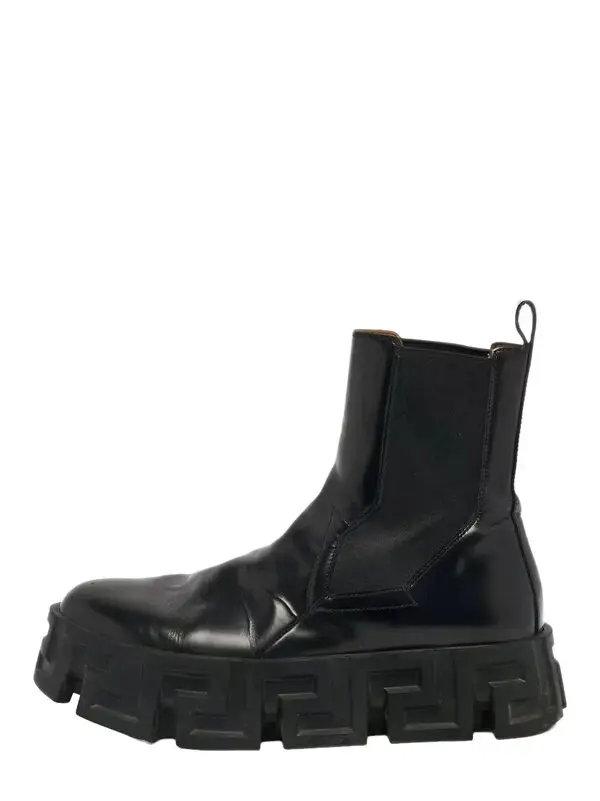 Versace Greca Leather Ankle Boots - Black
