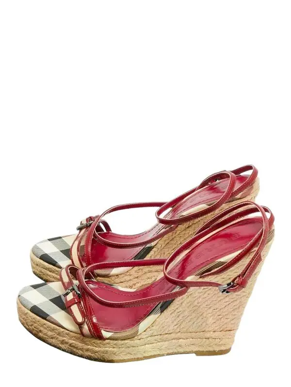 Burberry Leather Wedge Sandals - Red