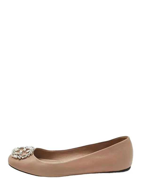 Gucci Crystal-embellished Leather Flats - Neutrals