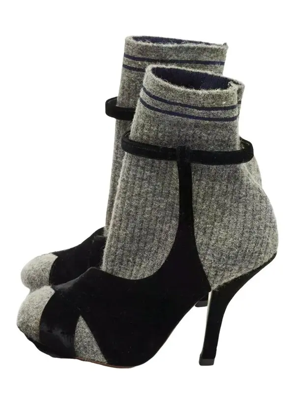 Fendi Velvet Tweed Ankle Boots - Grey