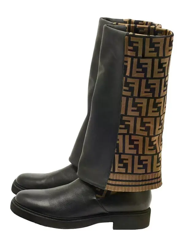 Fendi Zucca Leather Over-the-knee Boots - Black