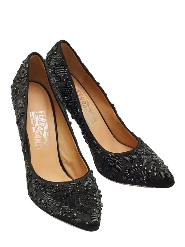 FERRAGAMO Crystal-embellished Satin Pumps - Black