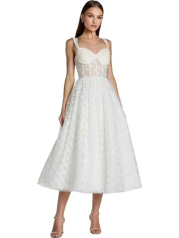 Mac Duggal Polka Dot Tulle A-line Midi Dress - White