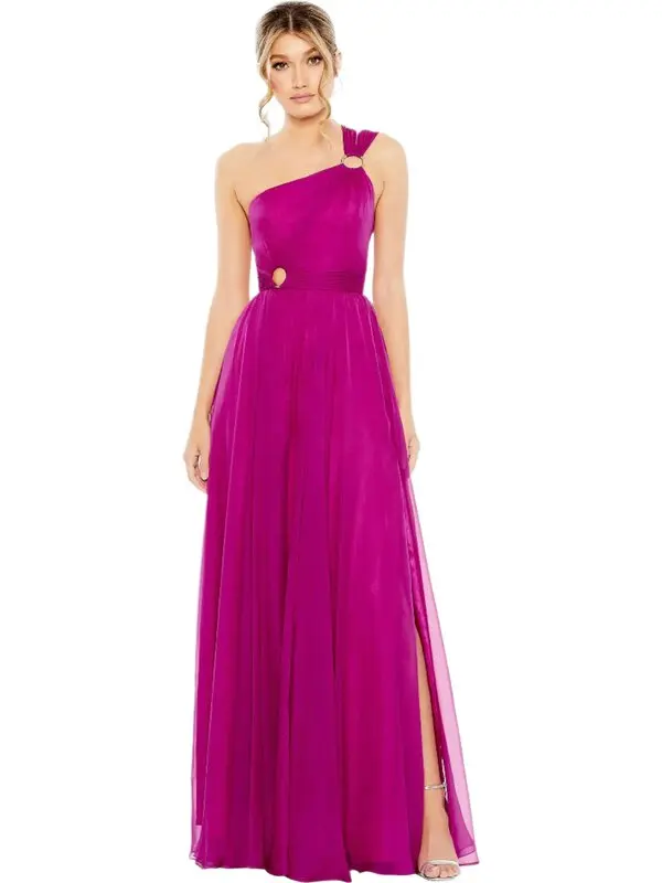 Mac Duggal Strappy One-shoulder A-line Gown - Purple