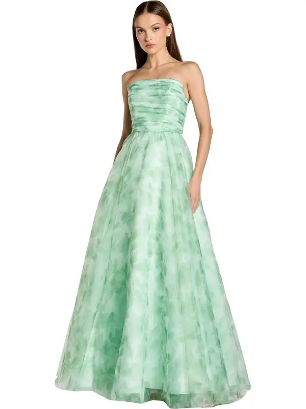 Mac Duggal Strapless Floral Chiffon Gown - Green