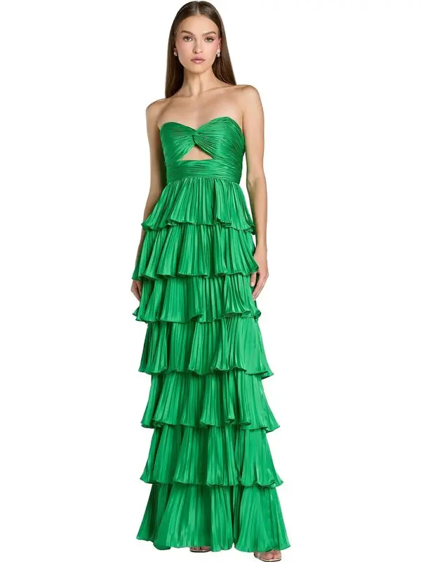 Mac Duggal Strapless Tiered Ruffle Gown - Green