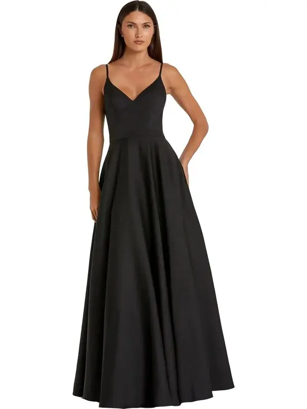 Mac Duggal Classic A-line V-neck Ball Gown - Black