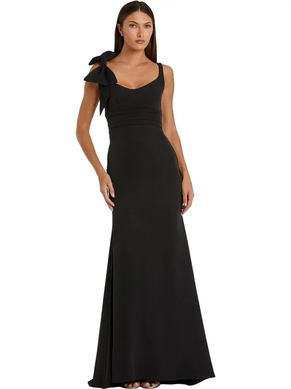 Mac Duggal Scoop Neck Trumpet Gown With Bow - Black
