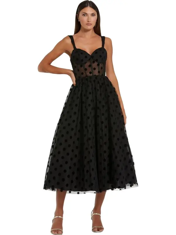 Mac Duggal Polka Dot Tulle A-line Midi Dress - Black