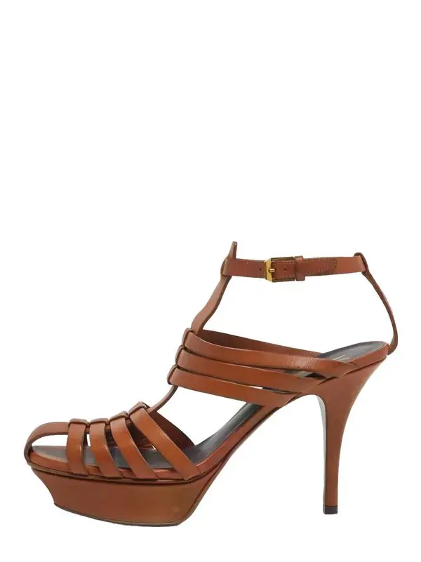 Saint Laurent 100mm Leather Platform Sandals - Brown