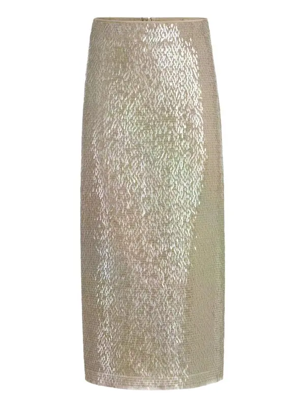 Brunello Cucinelli Sequined Silk Midi Skirt - Neutrals
