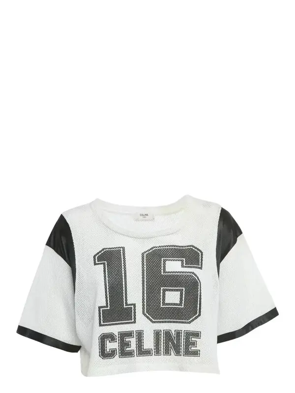 Celine Printed Mesh Crop Top - White