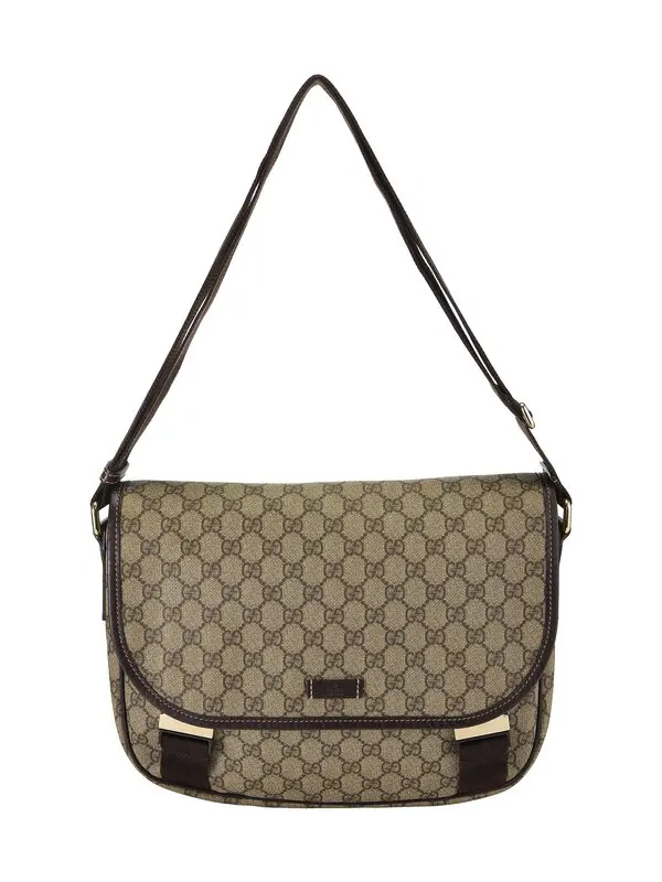 Gucci Gg Supreme Buckle Flap Messenger - Brown