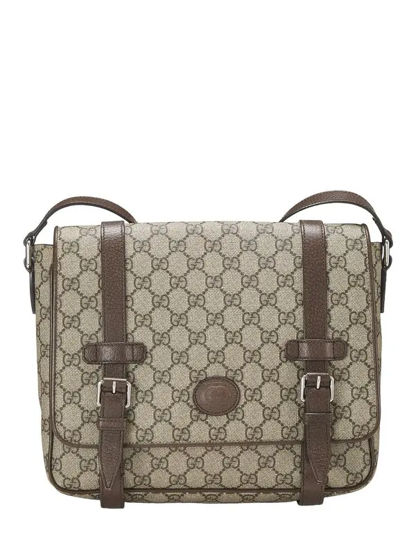 Gucci Gg Supreme Buckle Flap Messenger Bag - Brown