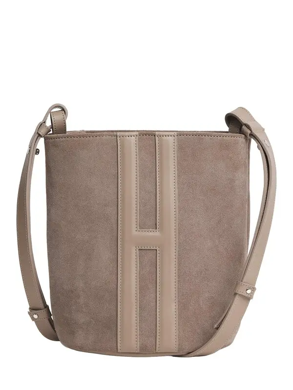 Harrods Suede Cross-body Bag With Leather Applique - Neutral