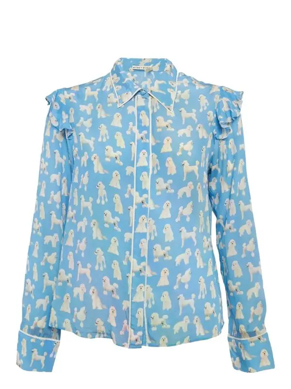 Alice + Olivia Silk Dog-print Shirt - Blue