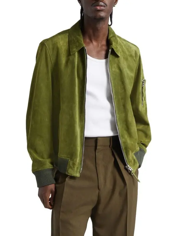 TOM FORD Collared Suede Bomber Jacket - Olive