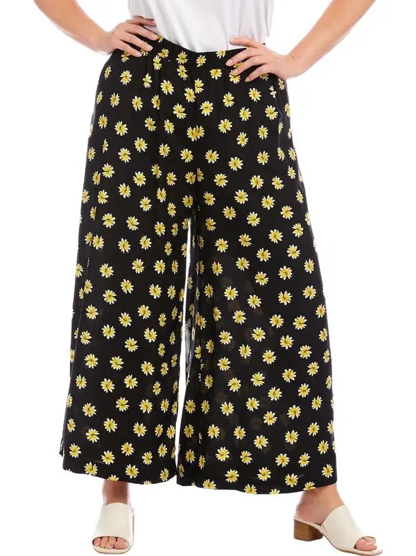 Karen Kane Floral Wide-leg Pants - Black Print