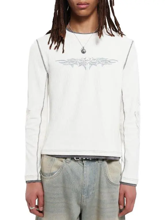 JADED LONDON Tattoo Appliqué Long Sleeve Waffle T-shirt - White