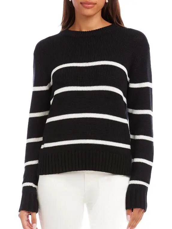 Karen Kane Stripe Crewneck Sweater - Black/off White
