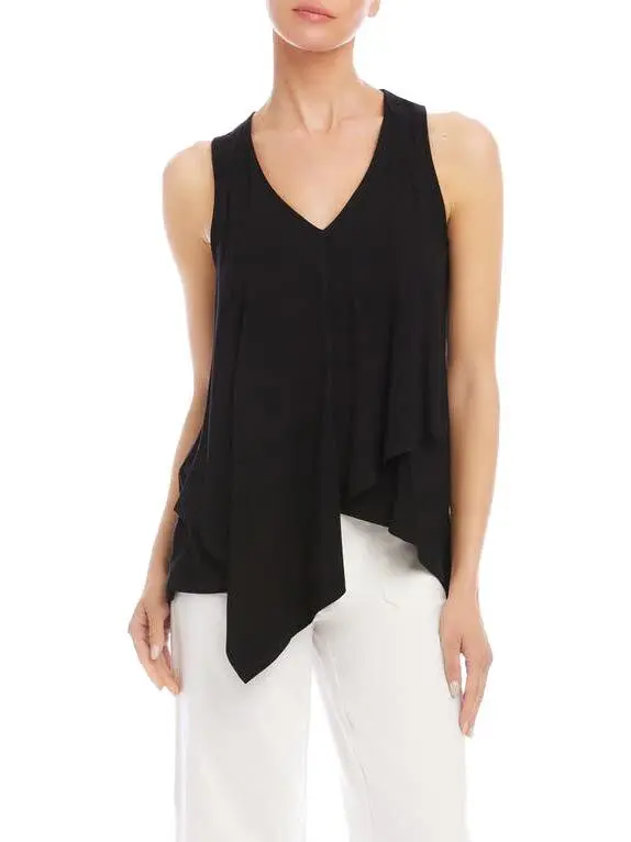 Karen Kane Drape Layered Asymmetric Tank - Black