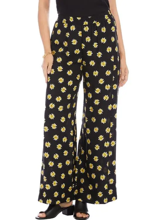 Karen Kane Floral Wide Leg Pants - Black Print
