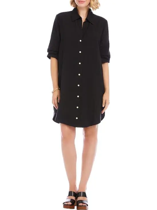 Karen Kane Ruched Sleeve Shirt Dress - Black