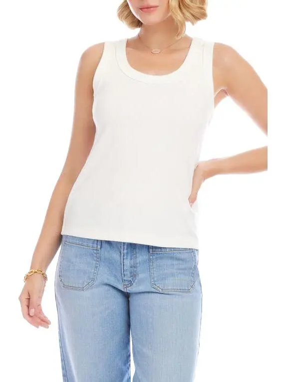 Karen Kane Scoop Neck Rib Tank - Off White