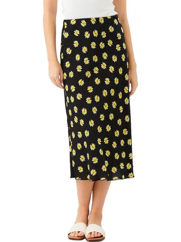 Karen Kane Floral Print Bias Cut Midi Skirt - Black Print