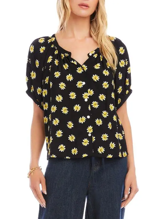 Karen Kane Floral Button-up Blouse - Black Print