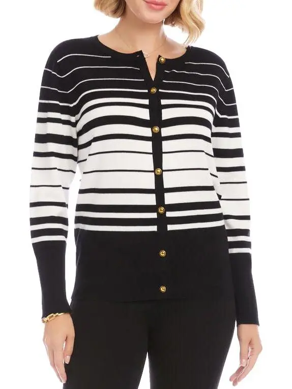 Karen Kane Striped Cardigan - Black/off White