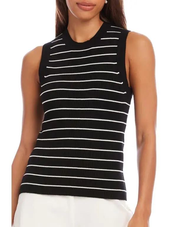 Karen Kane Stripe Ribbed Sweater Tank - Black/white Stripe