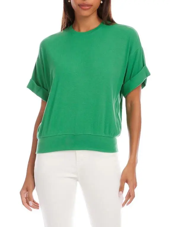 Karen Kane Cuffed Sleeve Ribbed T-shirt - Kelly Green