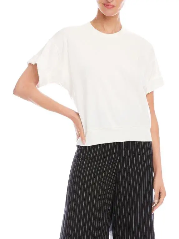 Karen Kane Cuffed Sleeve Ribbed T-shirt - Off White