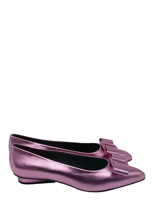 FERRAGAMO Bow Metallic Ballet Flats - Pink